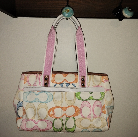 Coach | Bags | Coach White With Multi Colored C Logo Bag Purse | Poshmark